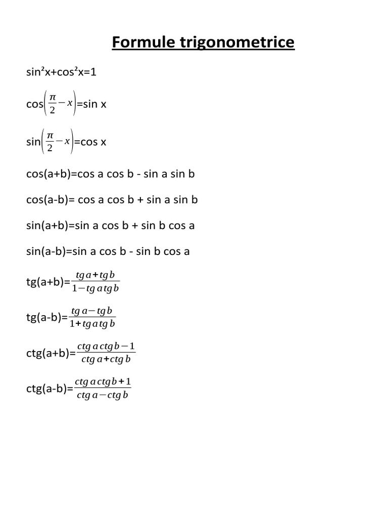 Formule Trigonometrice: Sin X+cos X 1 Cos Sin X | PDF | Numbers ...