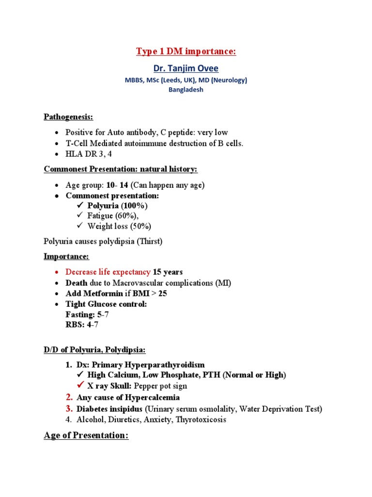 Type 1 DM Importance Update 2020 DR Tanjim Ovee | PDF