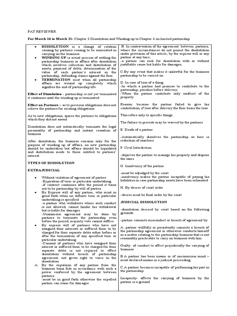 Rights, Effects, and Processes of Partnership Dissolution and Winding ...