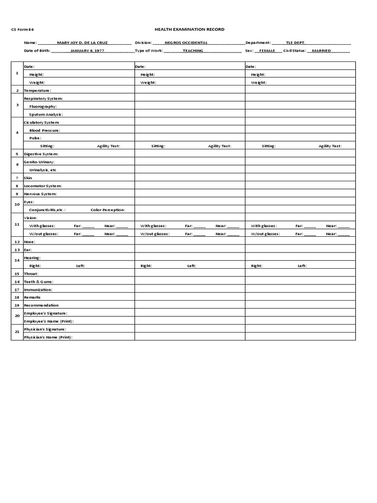 Health Examination Record | Download Free PDF | Cardiovascular Diseases ...