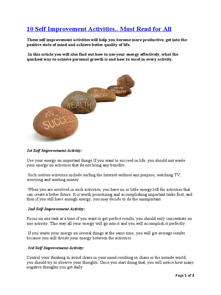 10 Self Improvement Activities.. Must Read For All | PDF | Happiness | Self