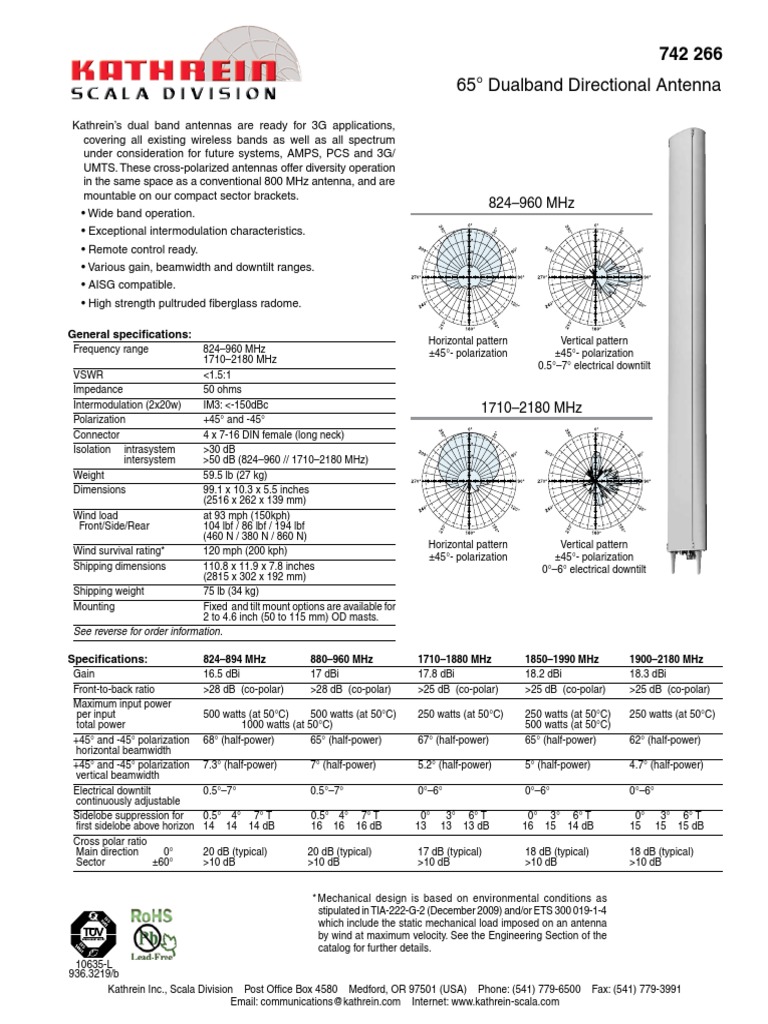 Antena Kathrein 742266 PDF | PDF | Antenna (Radio) | Decibel