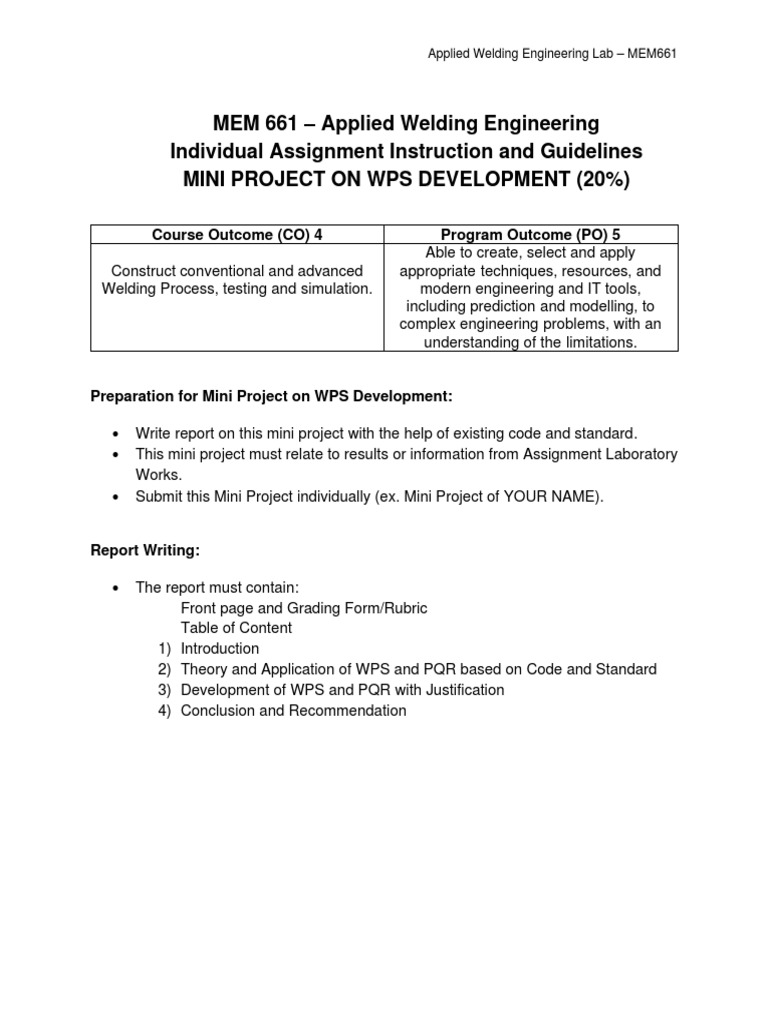 Mini Project (Development of WPS) | PDF | Rubric (Academic) | Engineering