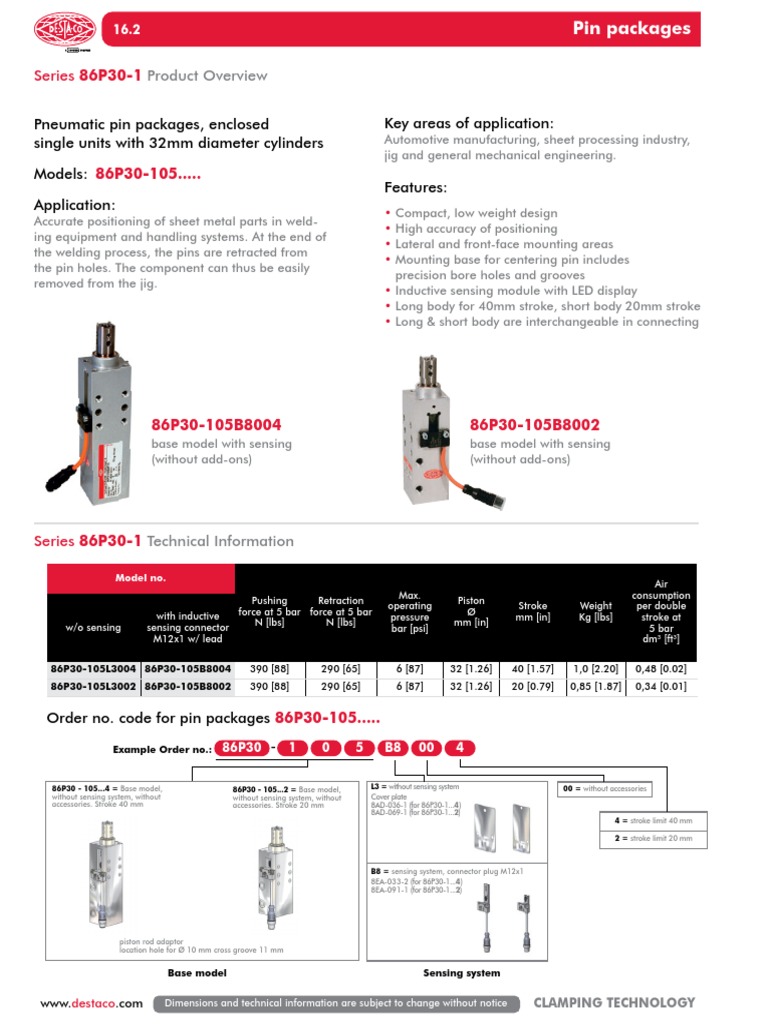Pneumatic Pin Packages, Enclosed Single Units With 32mm Diameter ...