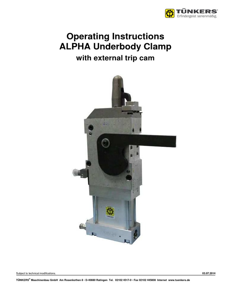 Operating Instruction Alpha Underbody Clamp With External Trip Cam ...