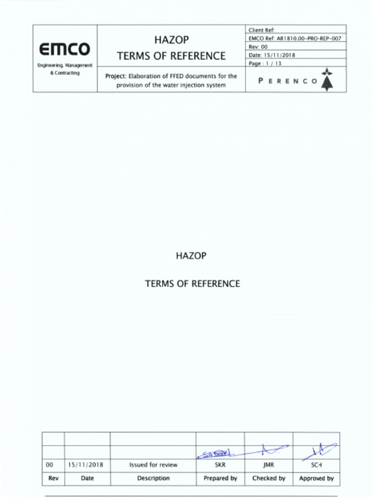 AR1810.00-PRO-REP-007 Rev 00 - HAZOP TERMS OF REFERENCE PDF | PDF ...