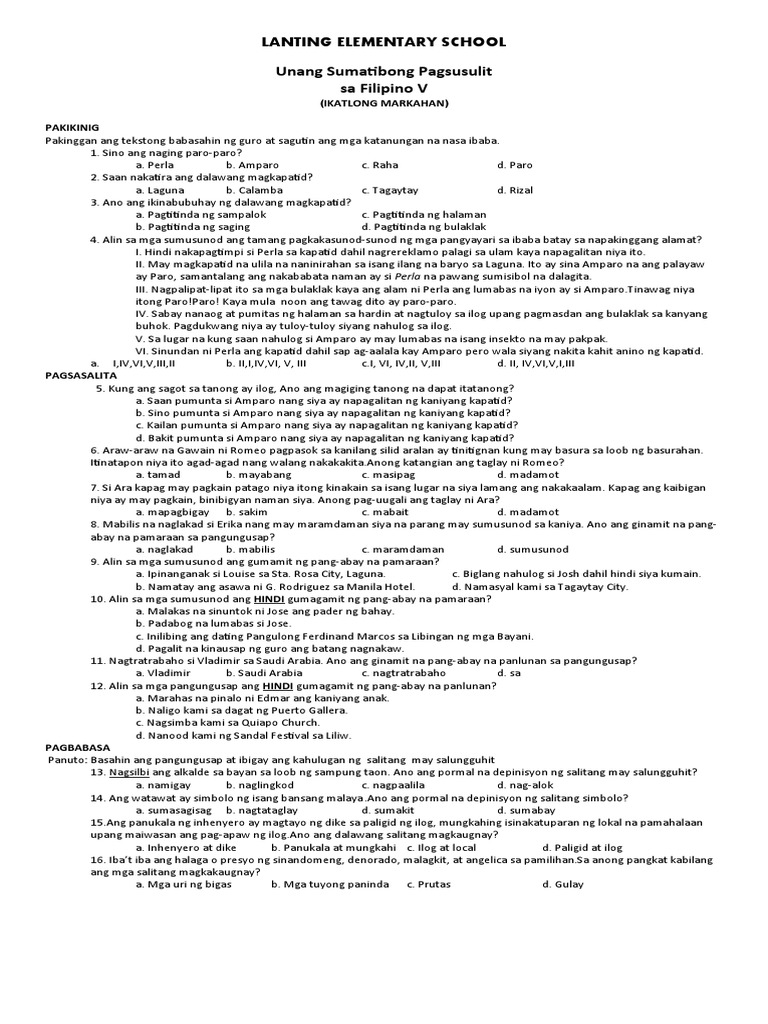 ST - Filipino 5 - Q3 - #1 | PDF