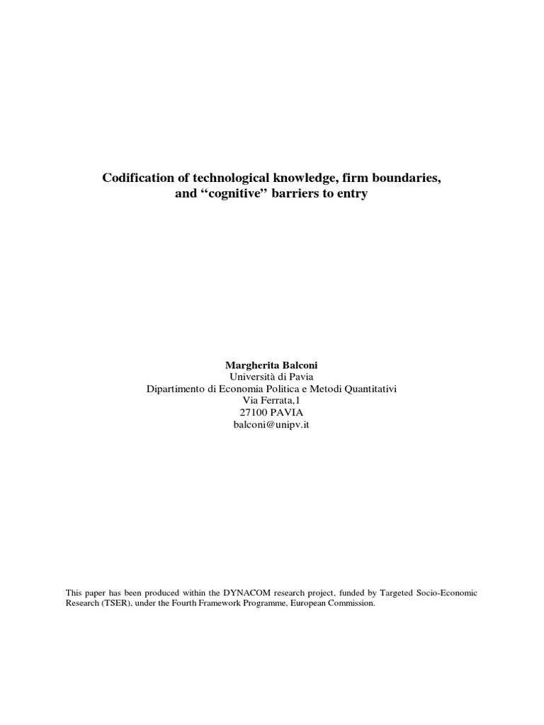 Codification of Technological Knowledge PDF | PDF | Automation | Tacit Knowledge