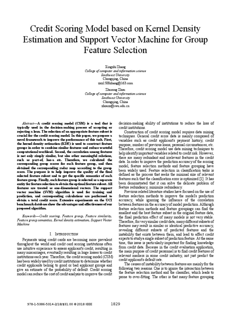 Credit Scoring Model Based On Kernel Density Estimation and Support Vector Machine For Group ...