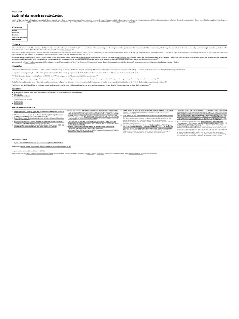 Back-Of-The-Envelope Calculation - Wikipedia PDF | PDF