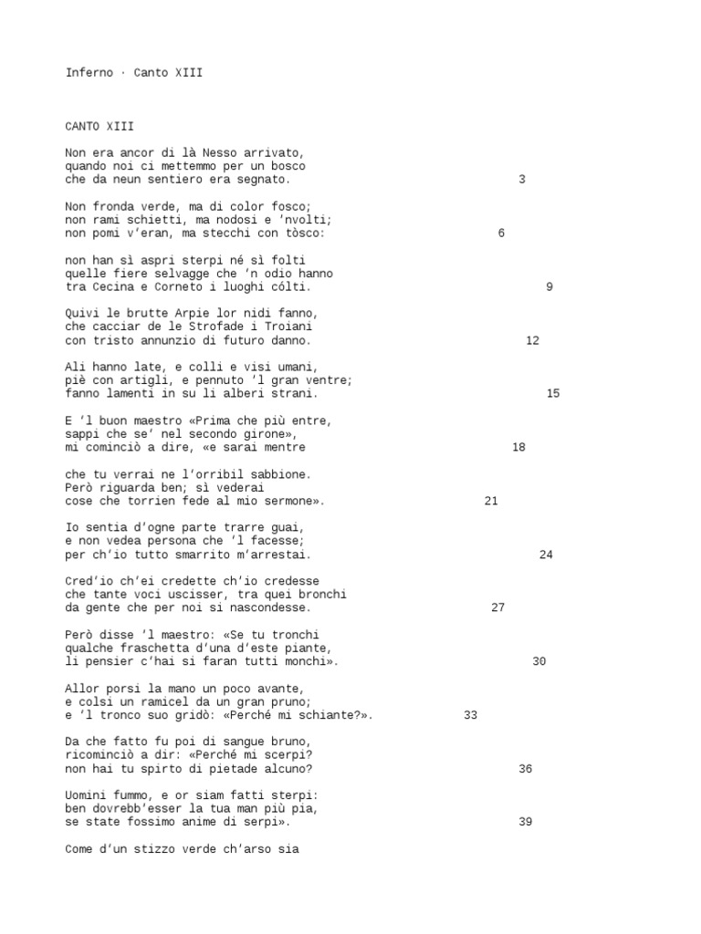 Dante - Inferno - Canto XIII | PDF