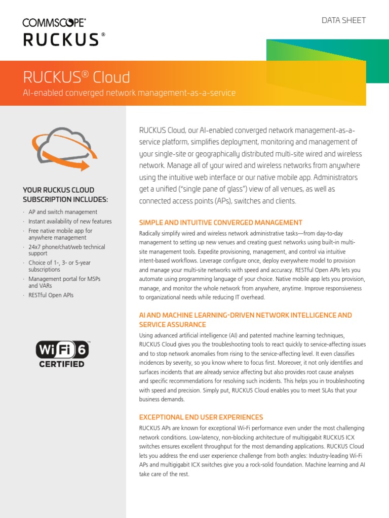 RUCKUS Cloud Data Sheet PDF | PDF | Wi Fi | Cloud Computing