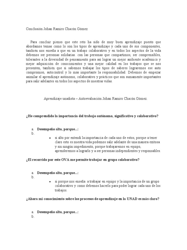 Catedra Unadista Reto 3 JOHAN RAMIRO CHACON | PDF | Aprendizaje | Cognición