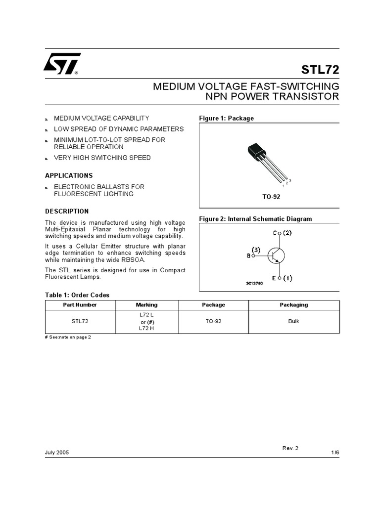 STL72 | PDF | Bipolar Junction Transistor | Electricity