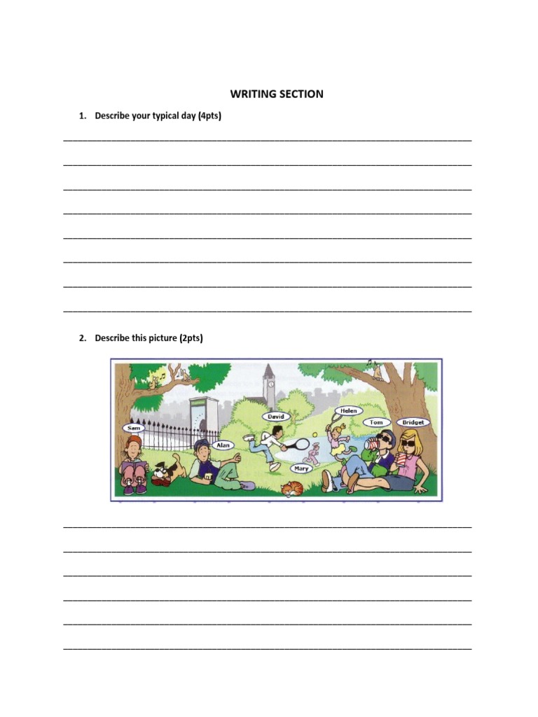Writing Section: 1. Describe Your Typical Day (4pts) | PDF