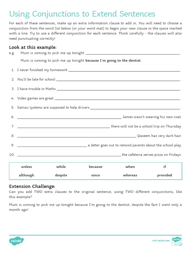 Using Conjunctions To Extend Sentences | PDF