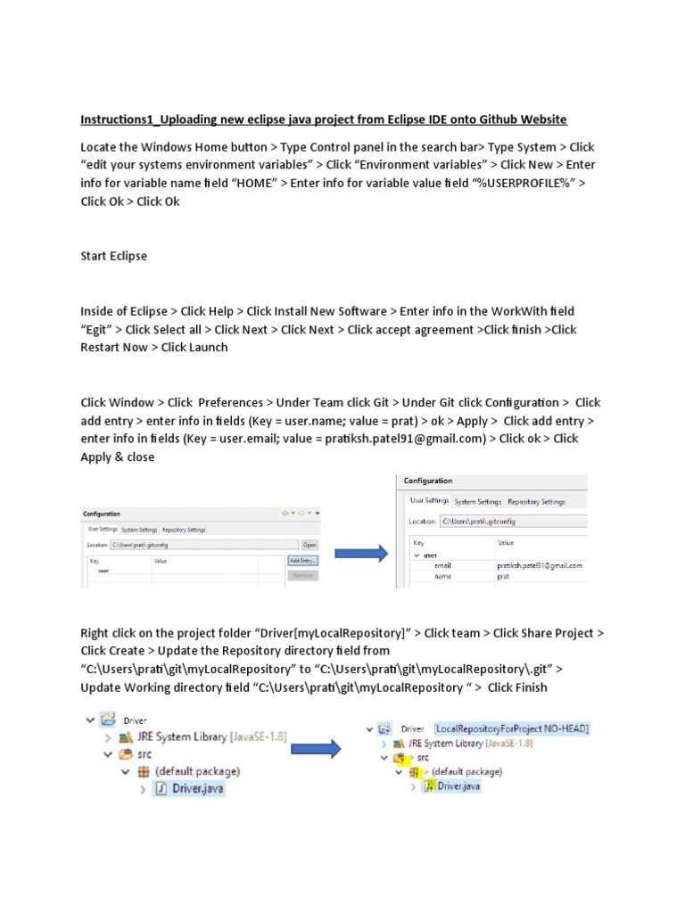 Instructions1 - Uploading New Java Project From Eclipse IDE Onto Github Website | PDF | Eclipse ...