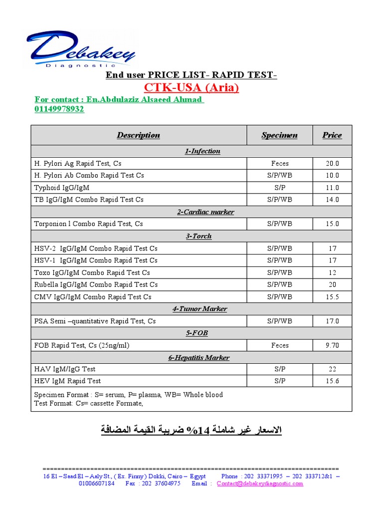CTK-USA Rapid Test Price List | PDF | Immune System | Tissue (Biology)