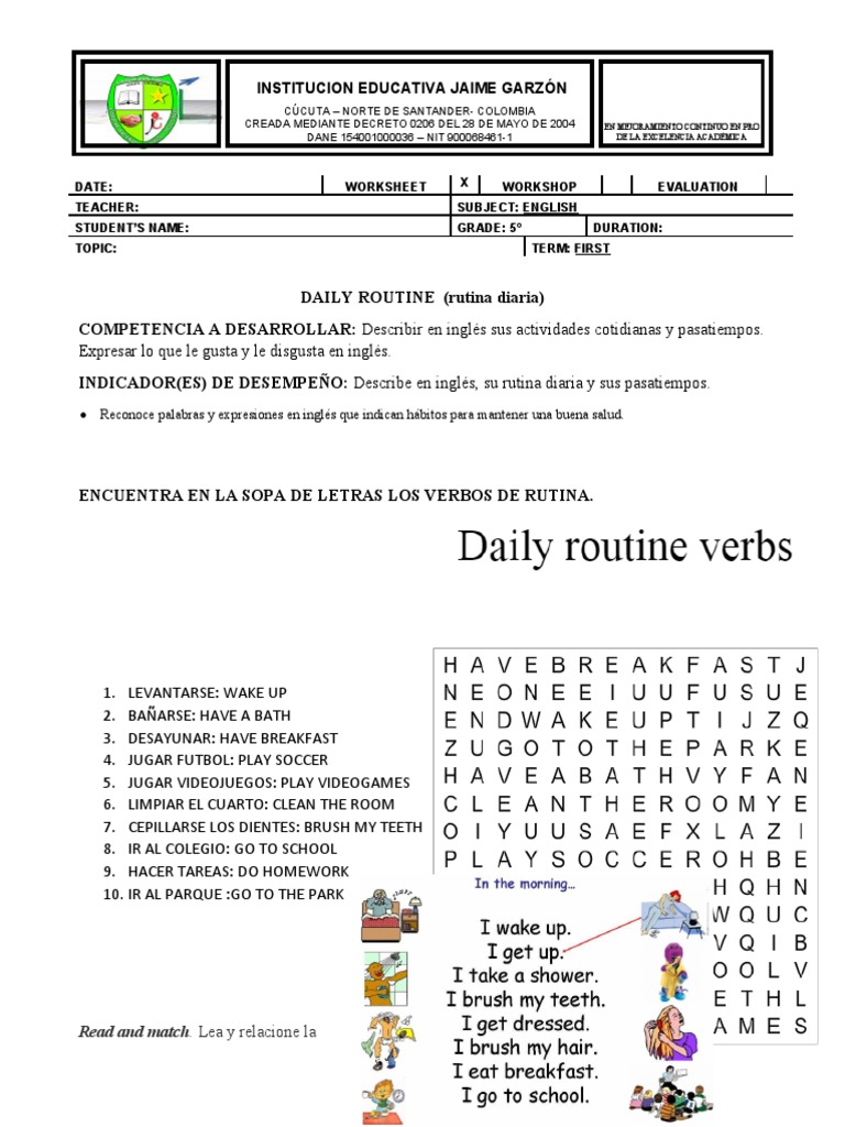 Sopa de Letras: Rutinas Diarias en Inglés | PDF | Idiomas