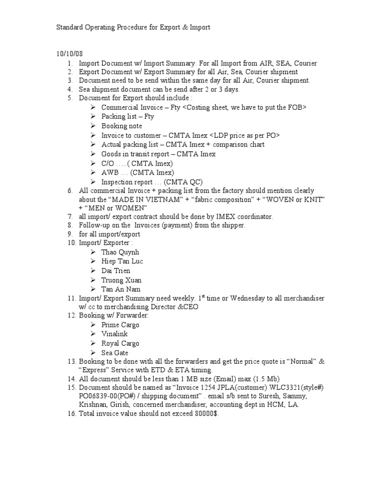 Sop Import Export Dept | PDF | Freight Transport | Supply Chain Management