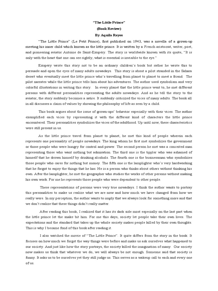 Book Review (The Little Prince) | PDF | The Little Prince