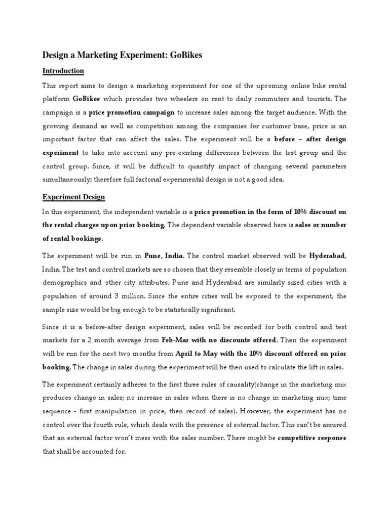 Design A Marketing Experiment Gobikes Pdf Experiment Marketing