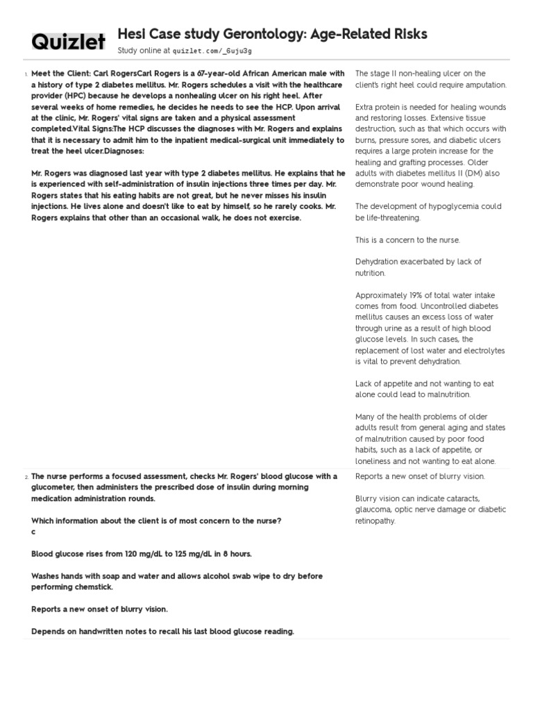 Gerontology Case Study: Age-Related Risks | PDF | Hypoglycemia ...