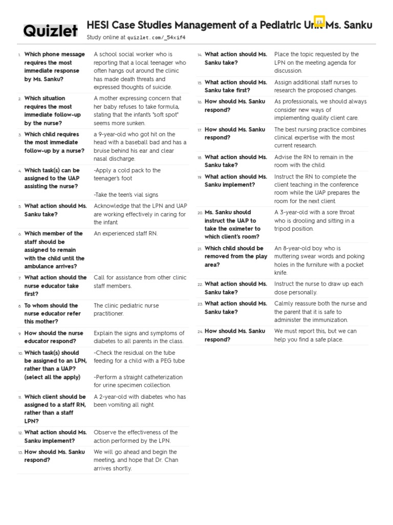 HESI Case Studies Management of A Pediatric Unit Ms. Sanku | PDF ...