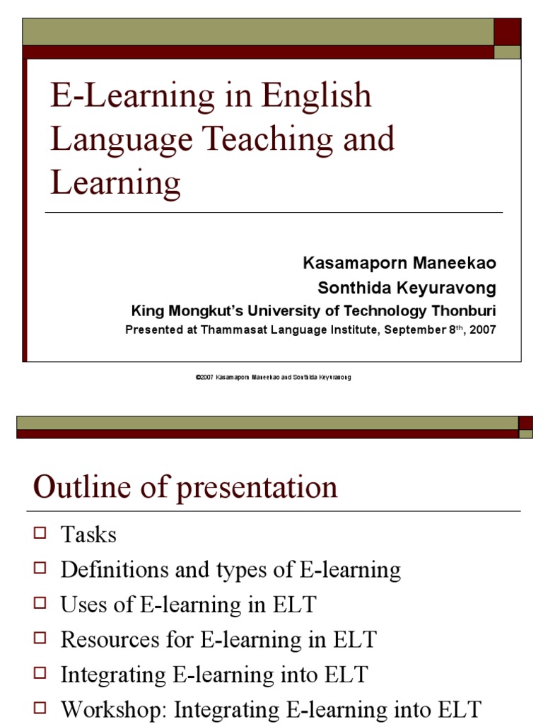 E-Learning in English Language Teaching and Learning: Kasamaporn ...