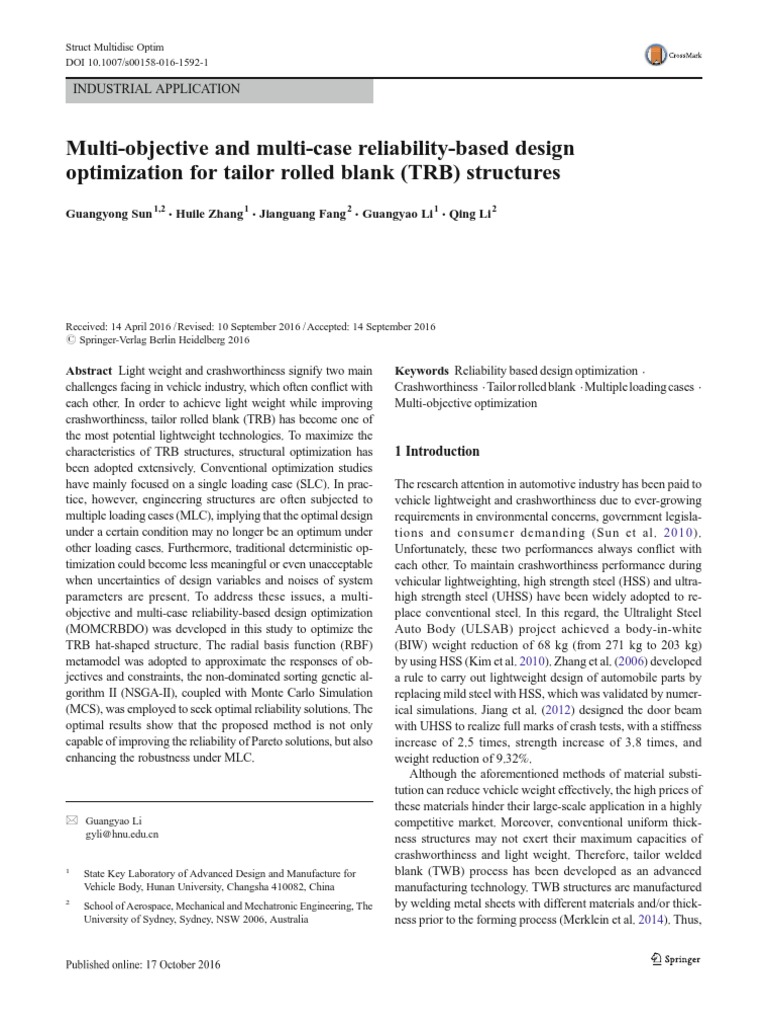 Multi-Objective and Multi-Case Reliability-Based Design Optimization For Tailor Rolled Blank ...