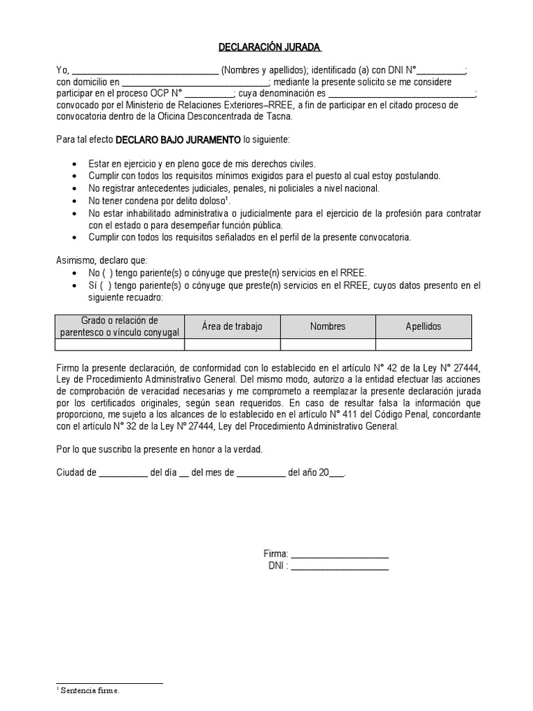 Declaración Jurada para Proceso OCP | PDF | Ciencias sociales