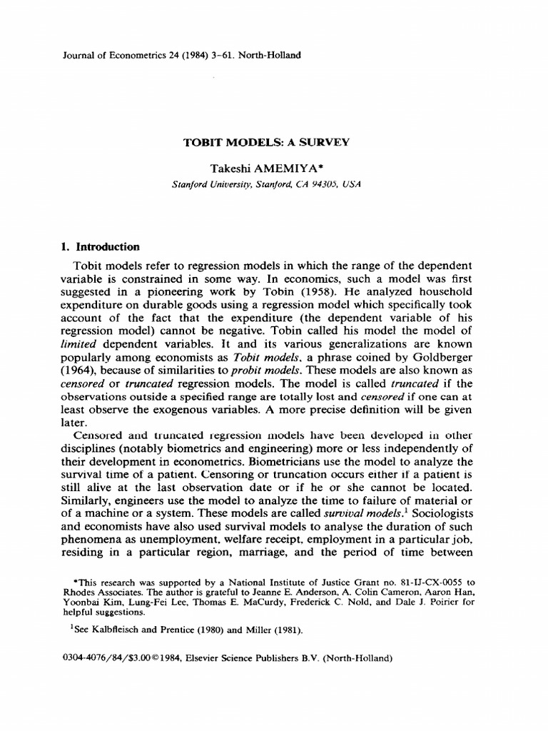Tobit Models A Survey PDF | PDF | Heteroscedasticity | Regression Analysis