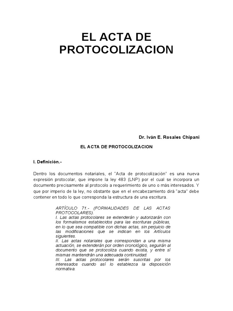 El Acta de Protocolizacion | PDF | Derecho Civil (Common Law) | Gobierno
