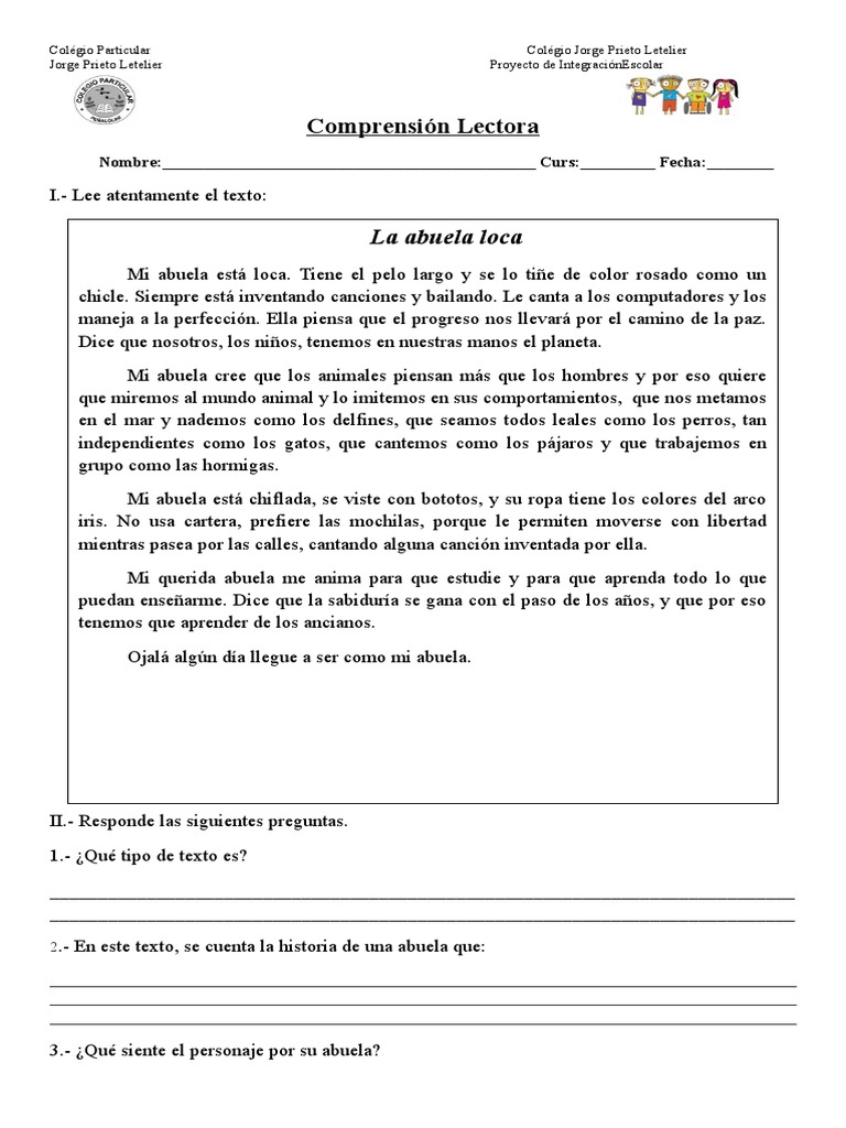 Comprension Lectora La Abuela Loca 3ro | PDF