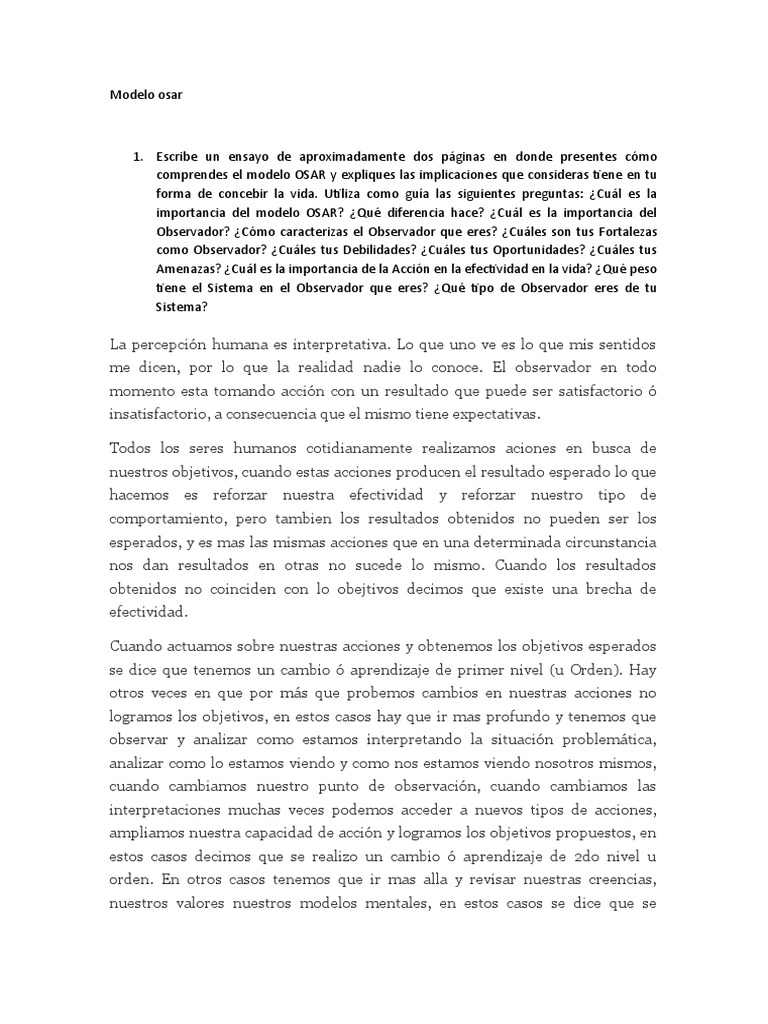Comprendiendo el Modelo OSAR en Coaching | PDF | Comportamiento ...