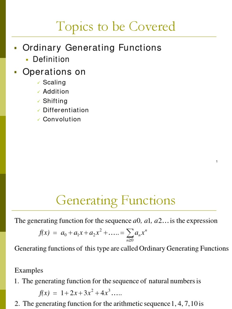 Topics To Be Covered Ordinary Generating Functions Operations On Pdf