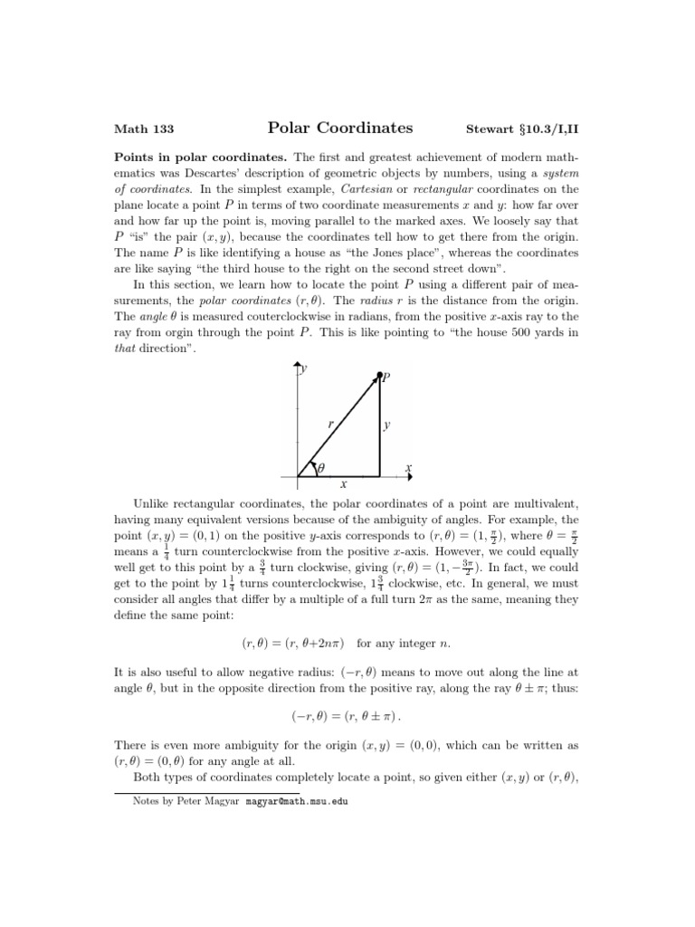 Polar Coordinates: Notes by Peter Magyar Magyar@math - Msu.edu | PDF ...