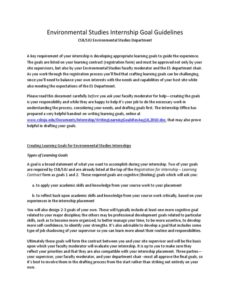 Internship Goal Guidelines | PDF | Supervisor | Goal