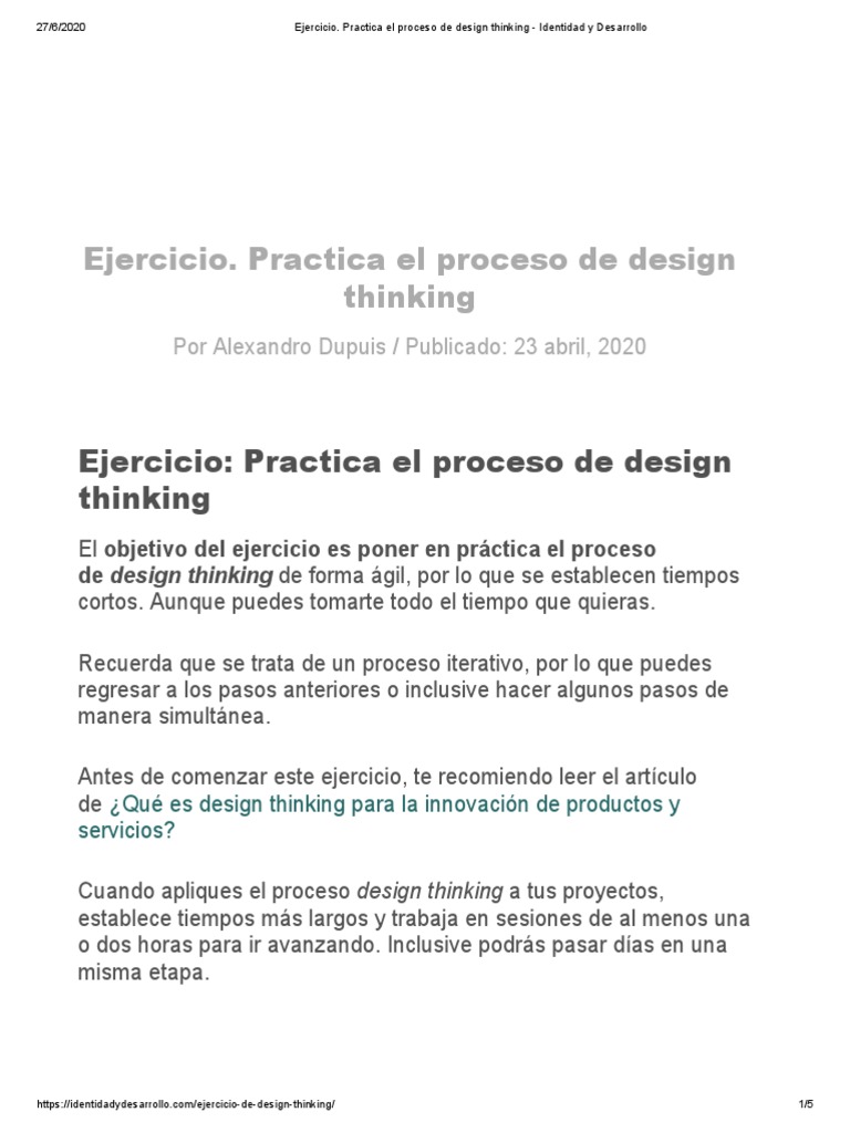 Ejercicio. Practica El Proceso de Design Thinking - Identidad y Desarrollo | PDF | Usuario ...