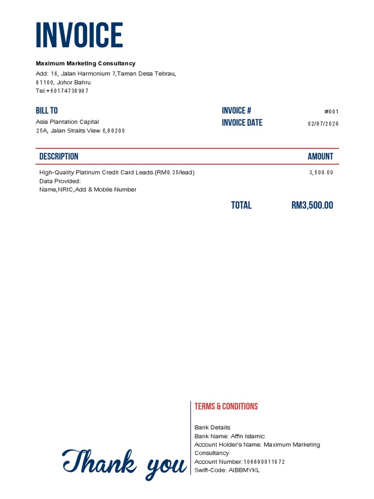Invoice for Platinum Credit Card Leads | PDF | Business