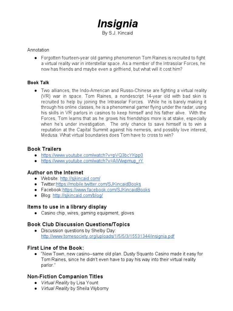 Insignia: Book Talk | PDF | Virtual Reality | Cyberspace