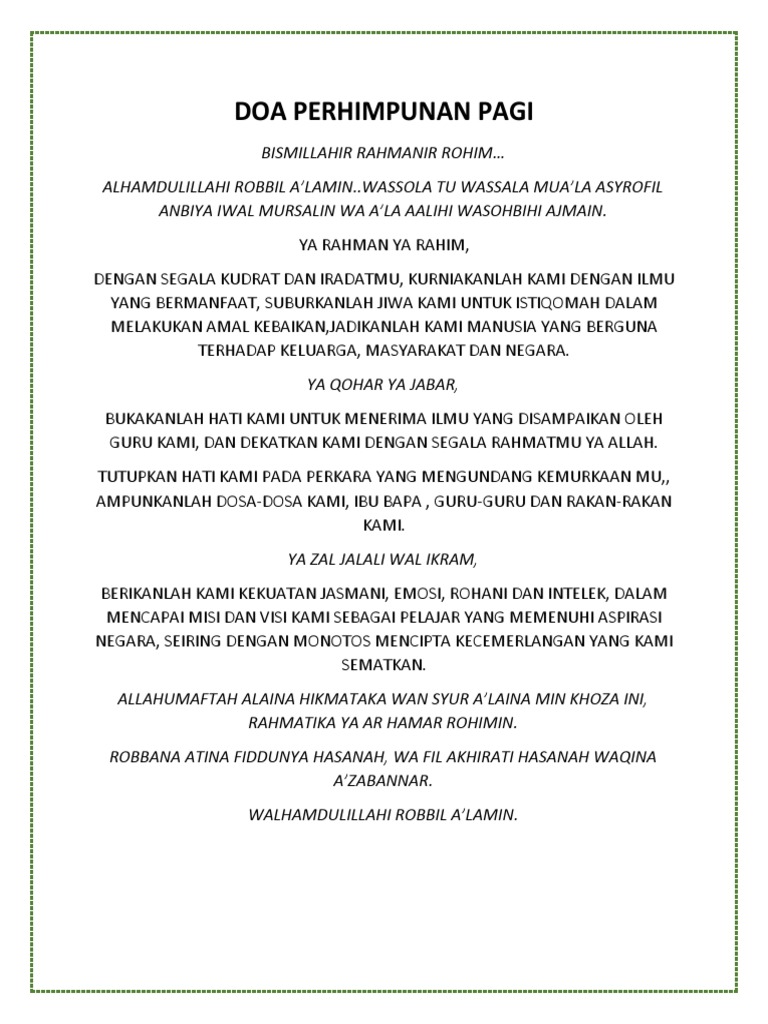 Doa Perhimpunan Pagi | PDF