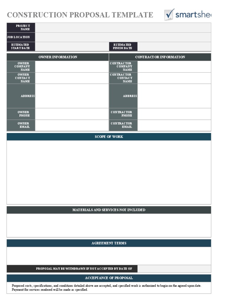 Construction Proposal Template: Owner Information Contractor ...