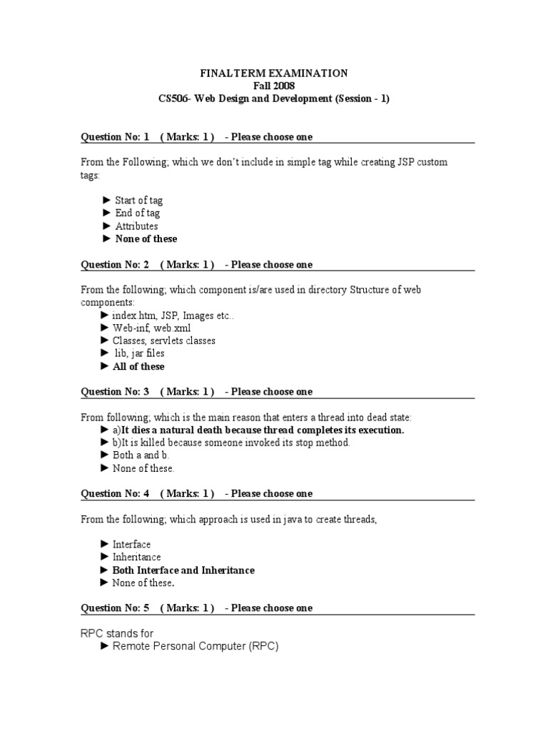 CS506 Old Paper | PDF | Java Server Pages | Class (Computer Programming)