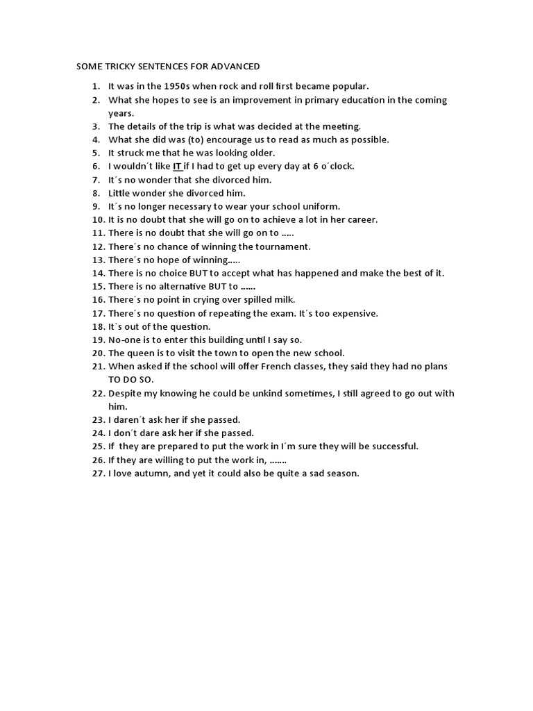 Advanced Tricky Random Sentences | PDF