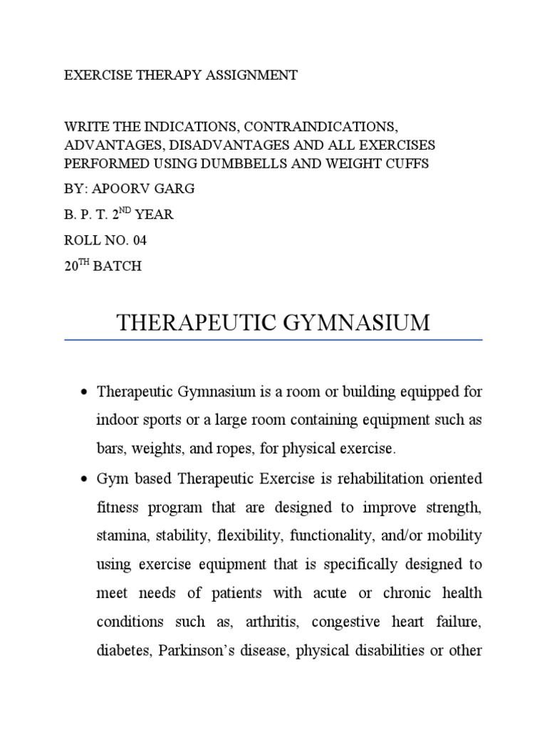 EXERCISE THERAPY Assignment-Dumbbell and Weight | PDF | Anatomical ...