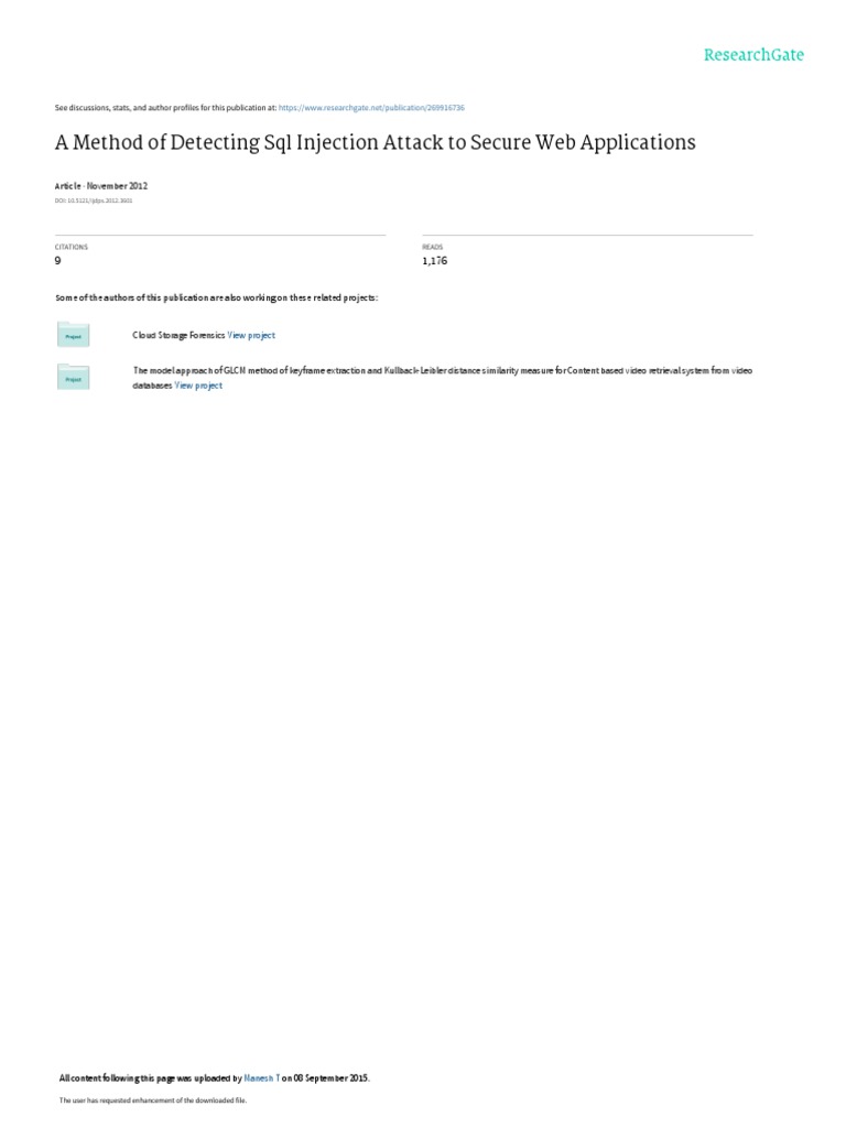 A Method Of Detecting Sql Injection Attack To Secure Web Applications