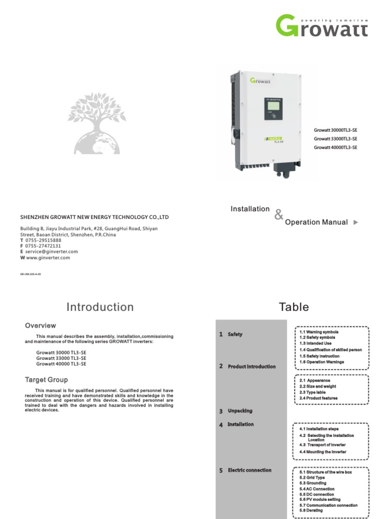 Installation and Operations Manual for Growatt 30000TL3-SE, 33000TL3-SE ...