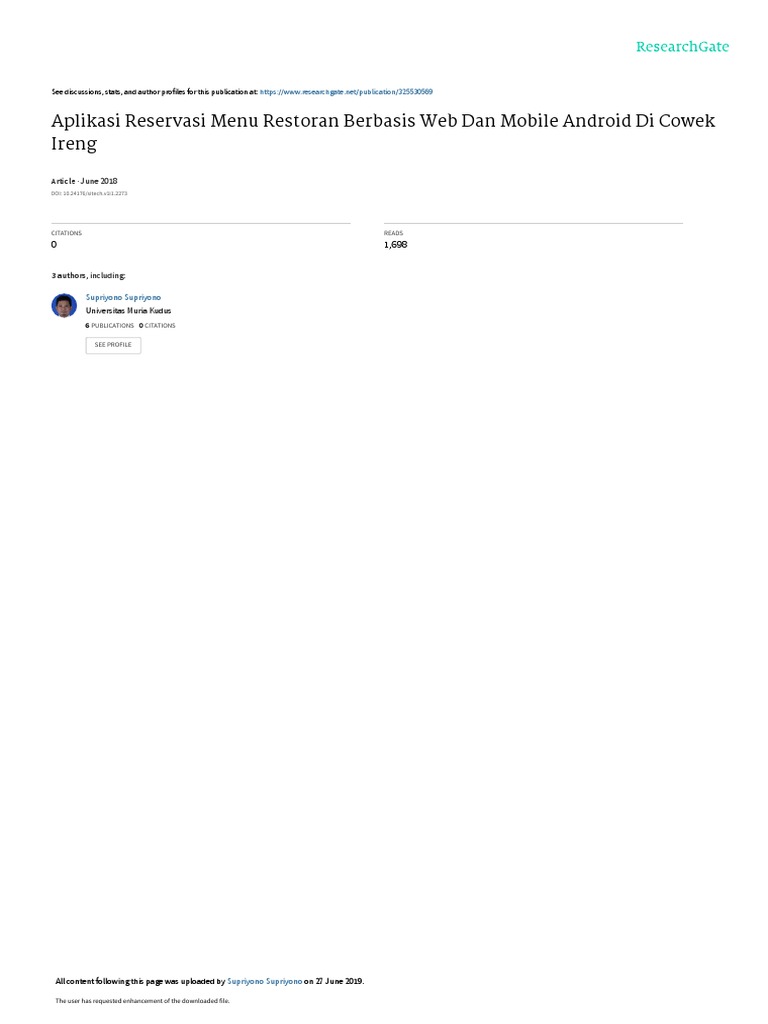Aplikasi Reservasi Menu Restoran Berbasis Web Dan PDF | PDF
