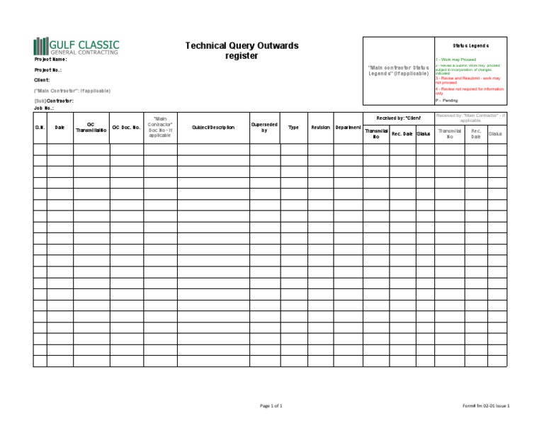 FM 02-01technical Query Outwards Register | PDF | Business